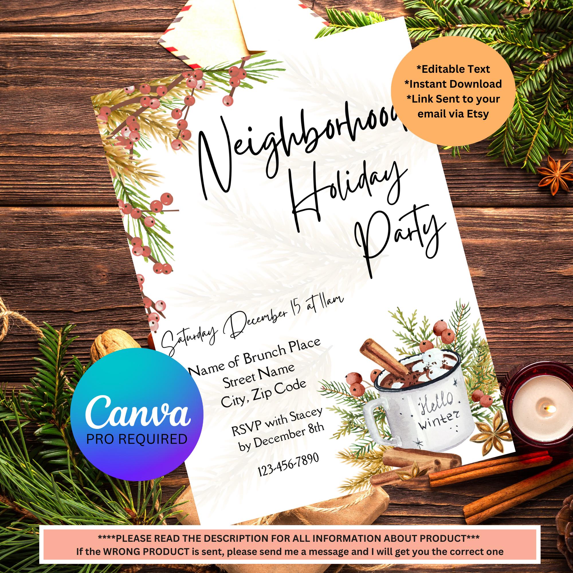 CANVA PRO Neighborhood Holiday Party Invite Template | Neighborhood ...
