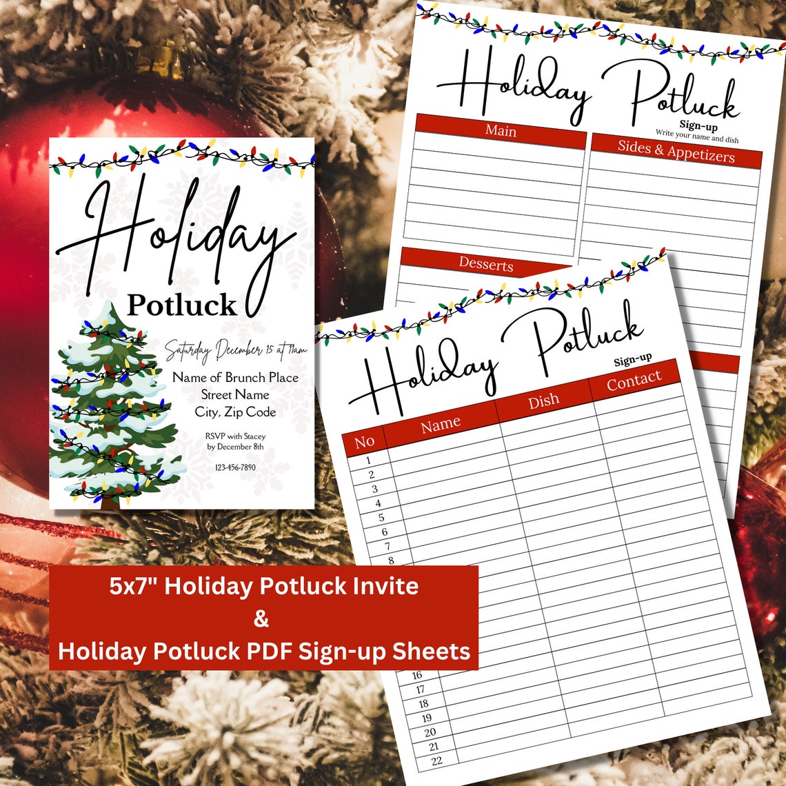 Holiday Potluck Invite & Sign up Sheet Editable Holiday Potluck Invite ...