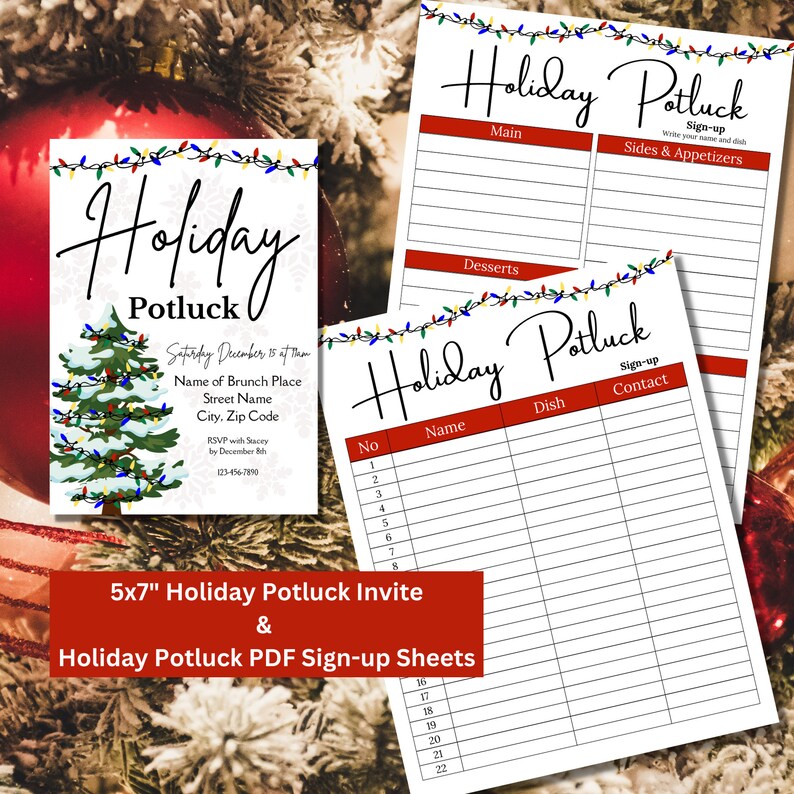 Holiday Potluck Invite & Sign up Sheet Editable Holiday Potluck Invite ...