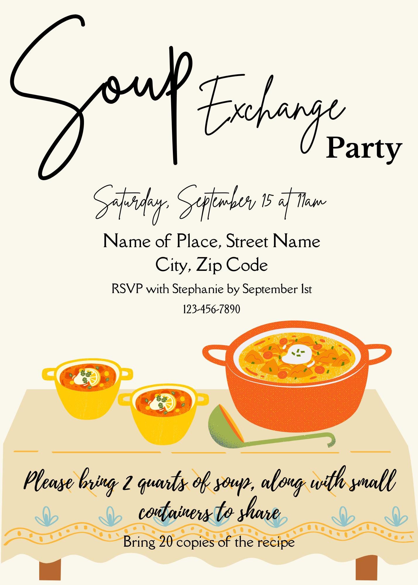 Soup Exchange Invite Template | Editable Soup Party Exchange | Soup ...