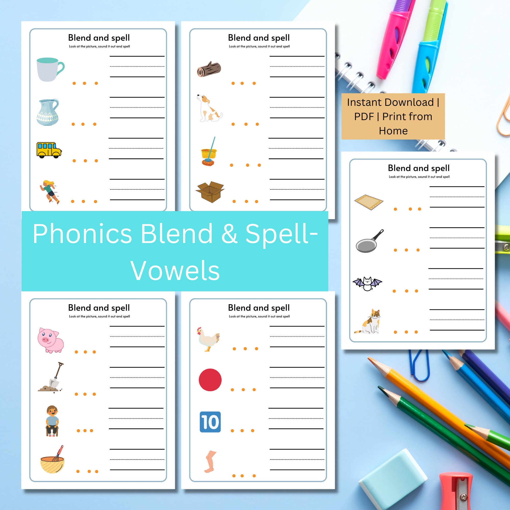 Phonics Worksheets Vowels CVC Words Phonics Games - Etsy