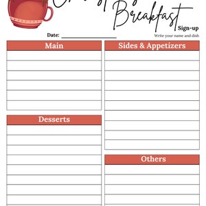Christmas Breakfast Potluck Sign up Sheet | Christmas Breakfast Sign up ...