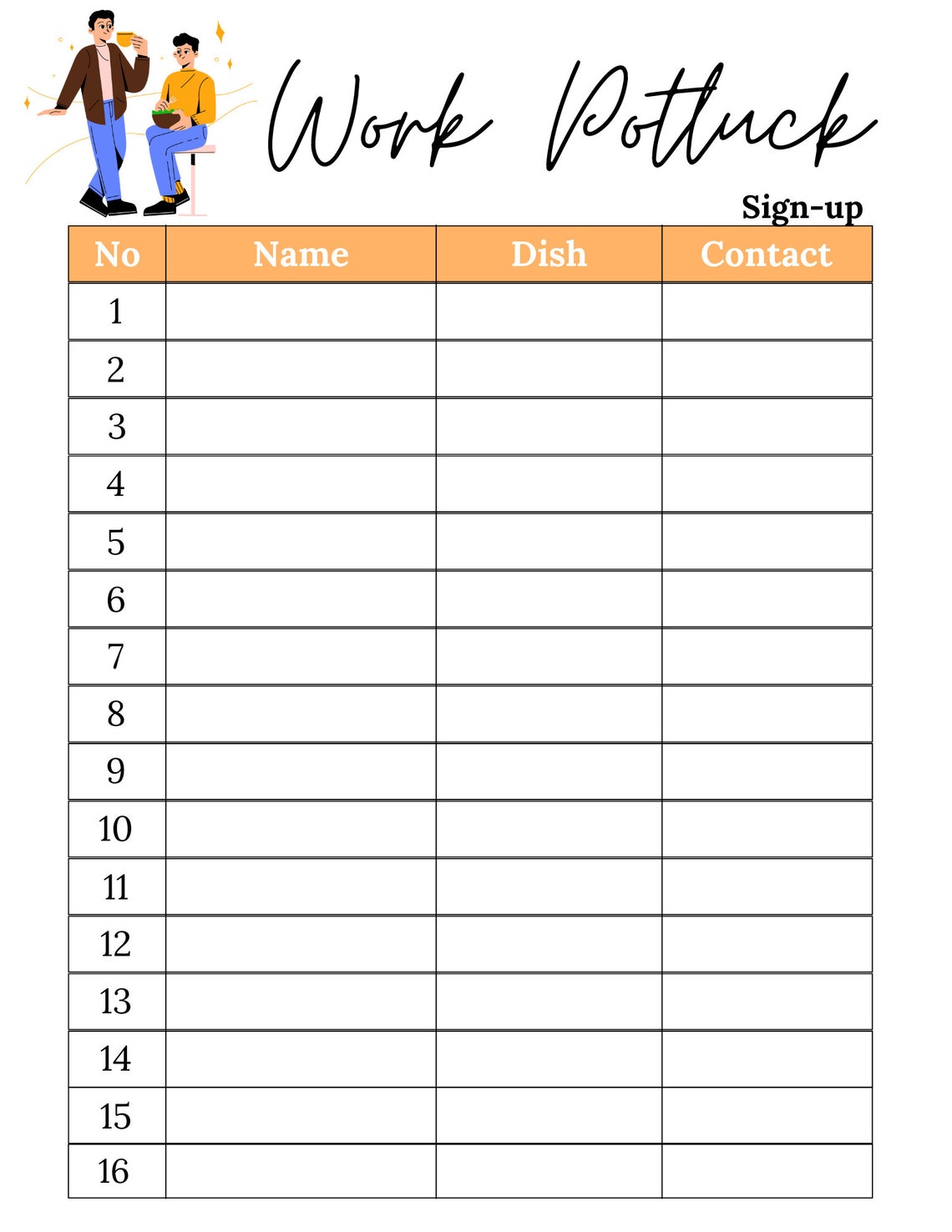 Work Potluck Sign up Sheet Work Potluck Sign up Sheet Work Potluck ...