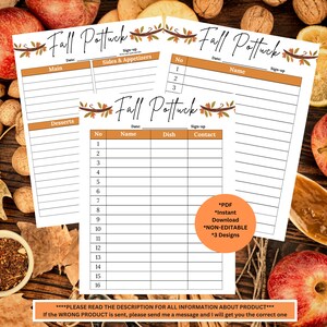 Fall Potluck Sign up Sheet | School Potluck Sign up Sheet ...