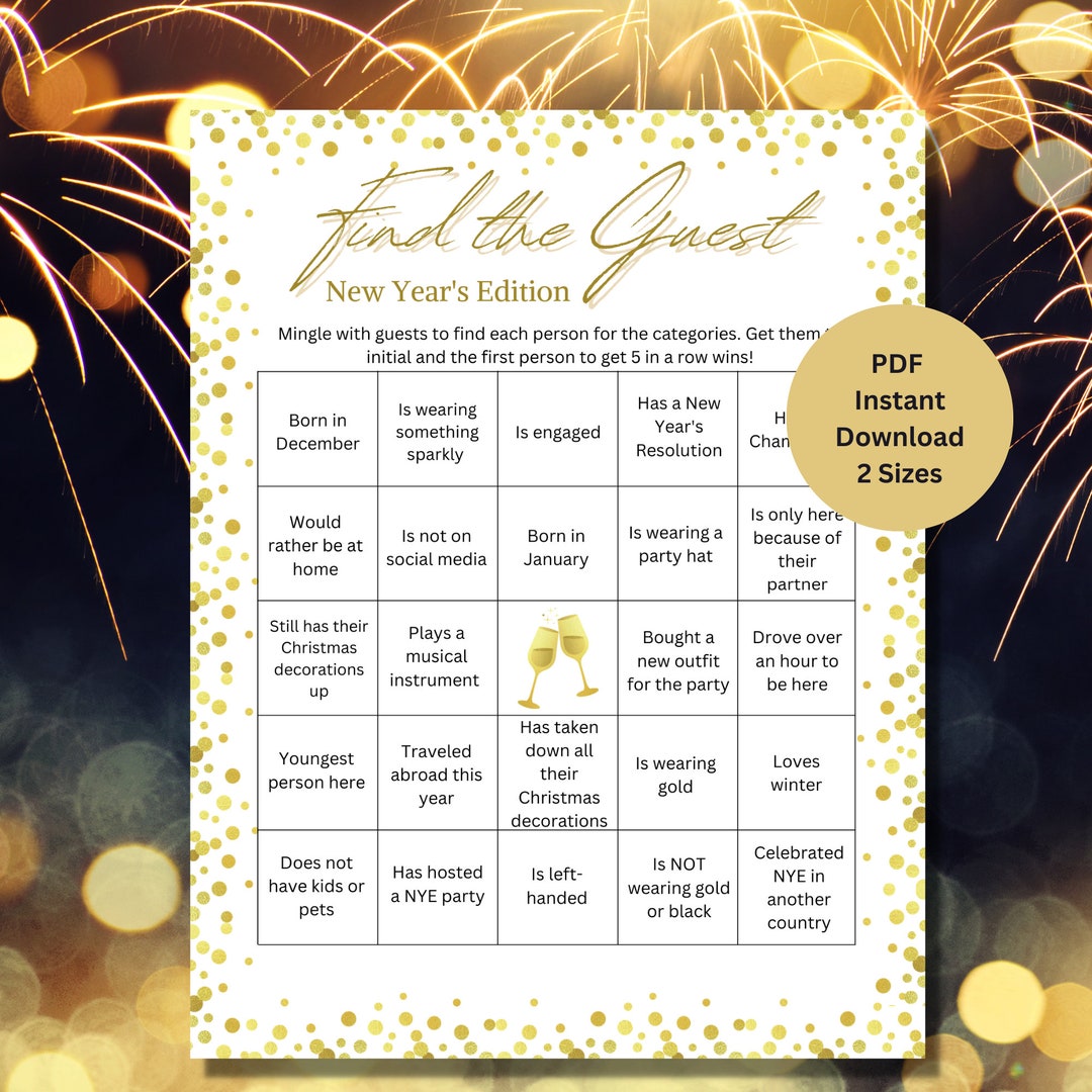 Find the Guest Bingo Game | New Year's Games | New Year's Eve Games ...