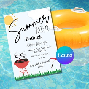 Summer Potluck Invite Template | Editable Potluck Invitation | Potluck ...