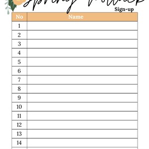 Spring Potluck Sign up Sheet | Spring Potluck Sheet | Spring Potluck ...
