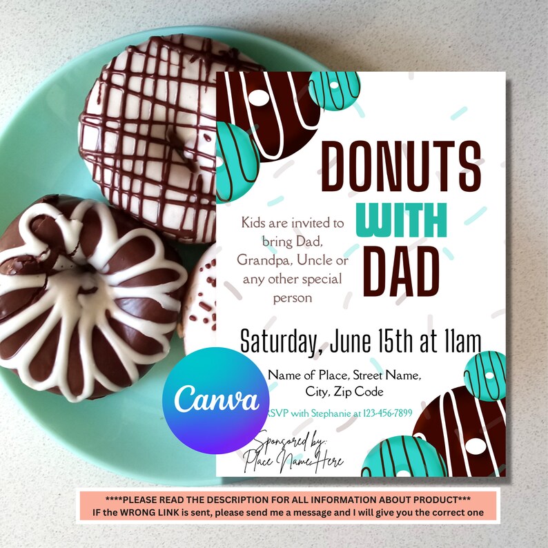 Donuts With Dad Invite Template | Father's Day Event | Father's Day ...