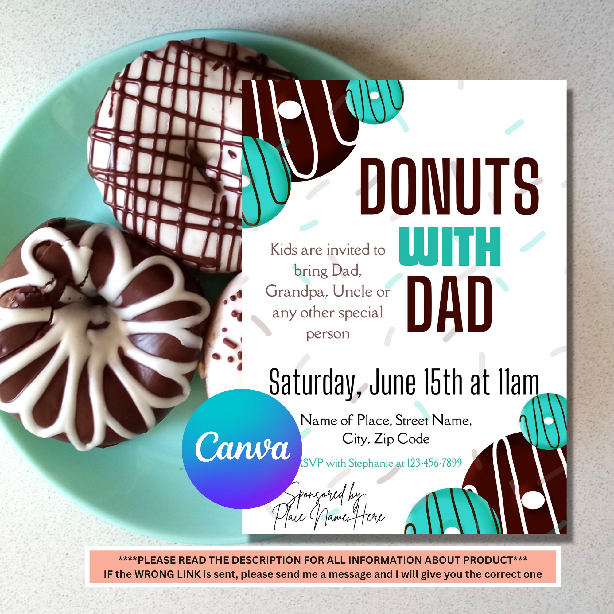 Donuts With Dad Invite Template | Father's Day Event | Father's Day ...