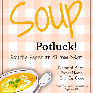 Soup Potluck Party Invite Template | Editable Soup Potluck| Soup ...