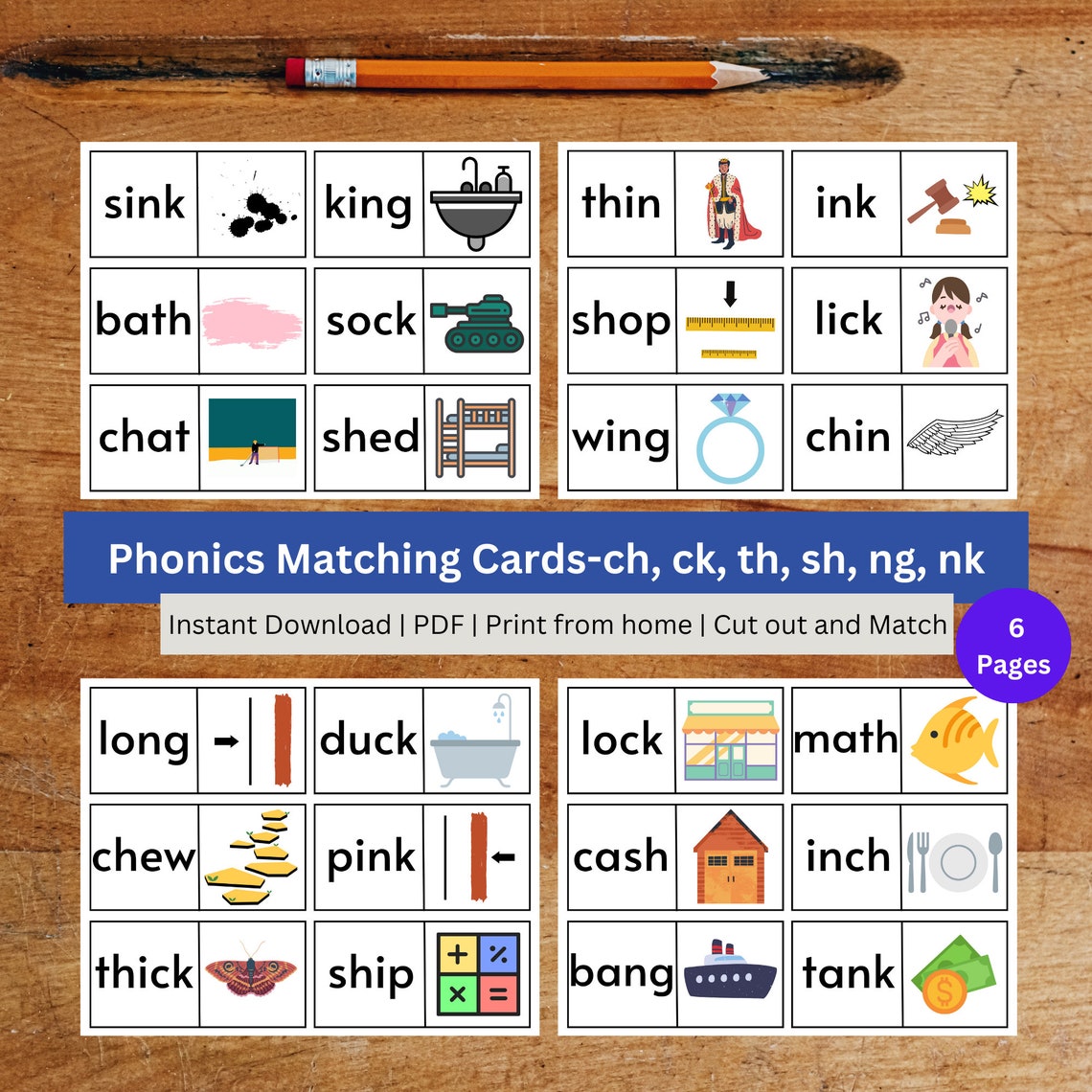 Phonics Matching Cards Game Digraphs CVC Words Phonics Games - Etsy