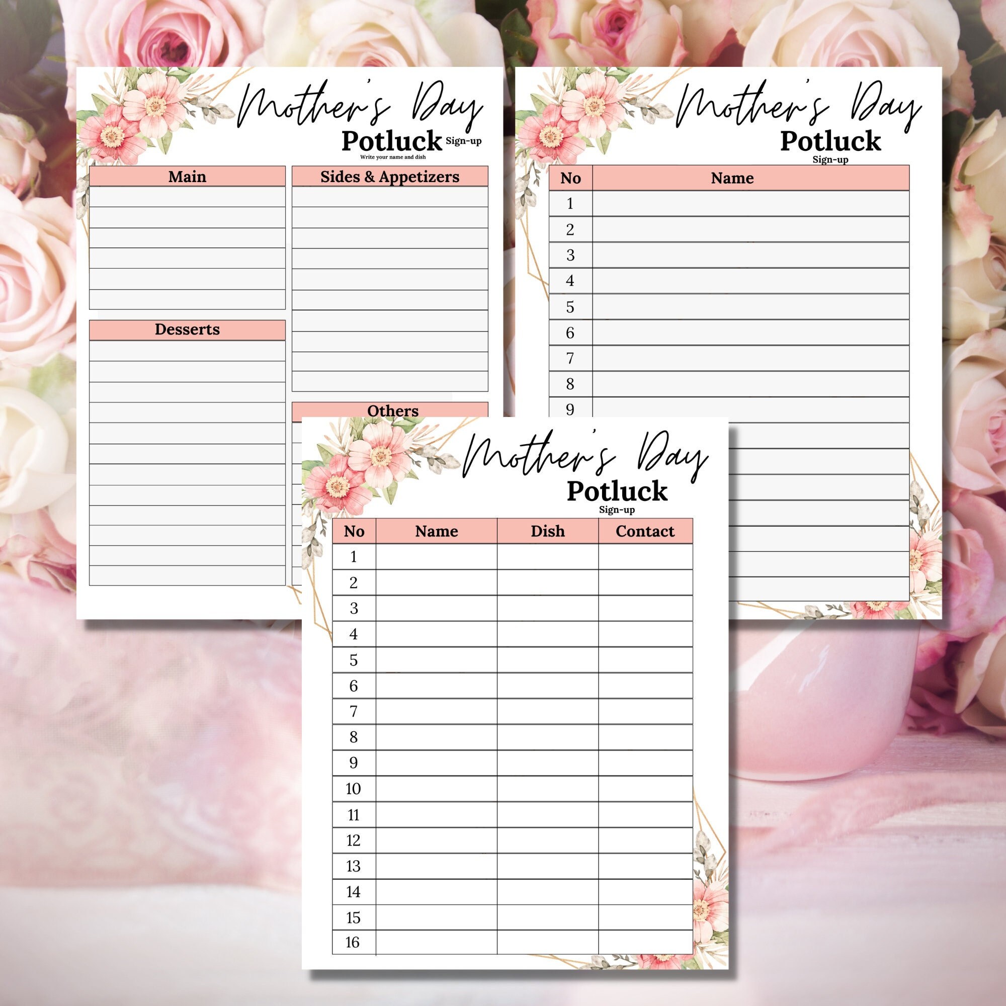 Potluck Sign up Sheet | Mother's Day Potluck Sign up Sheet | Mother's ...