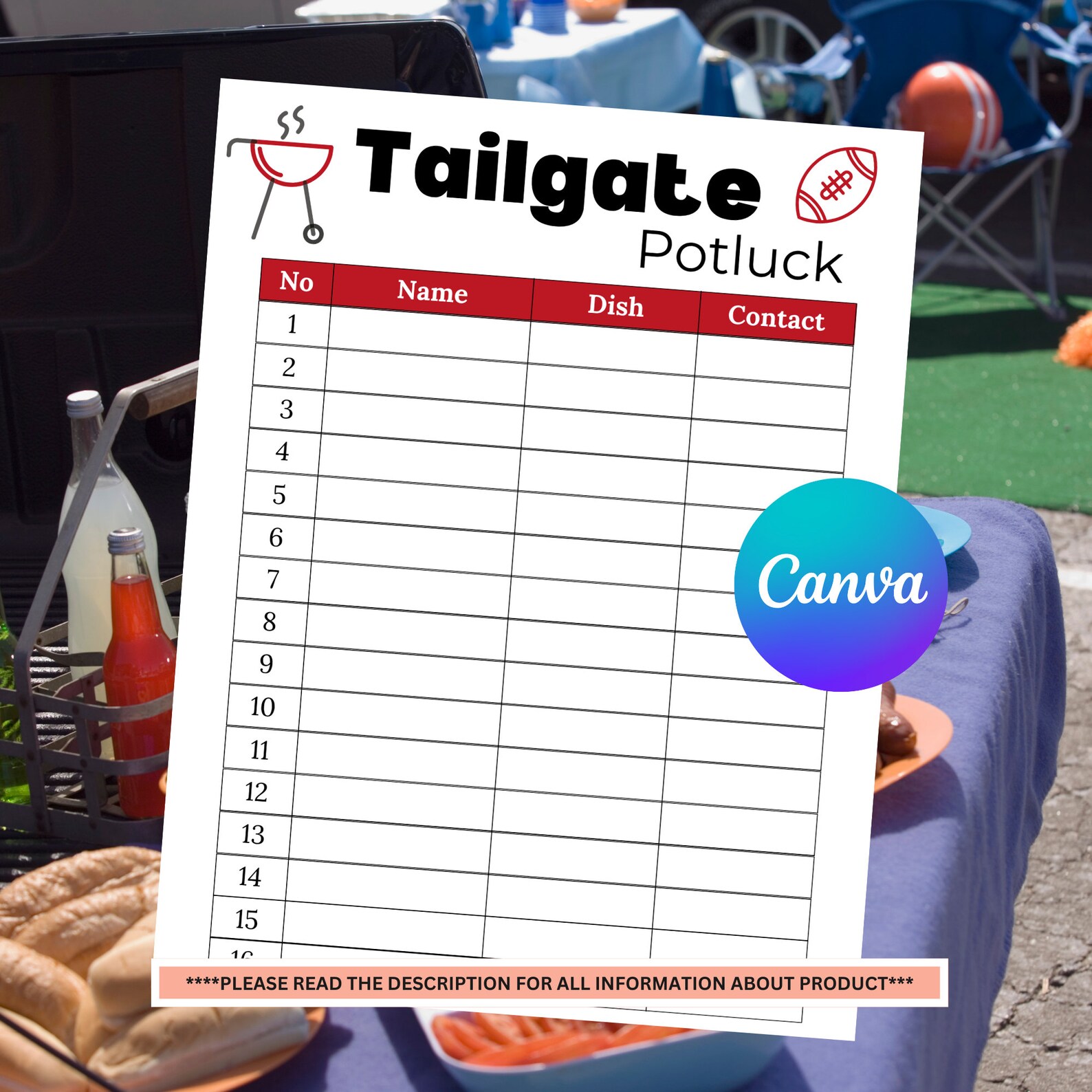 Tailgate Potluck Sign up Sheet Potluck Sign up Sheet Football Party ...