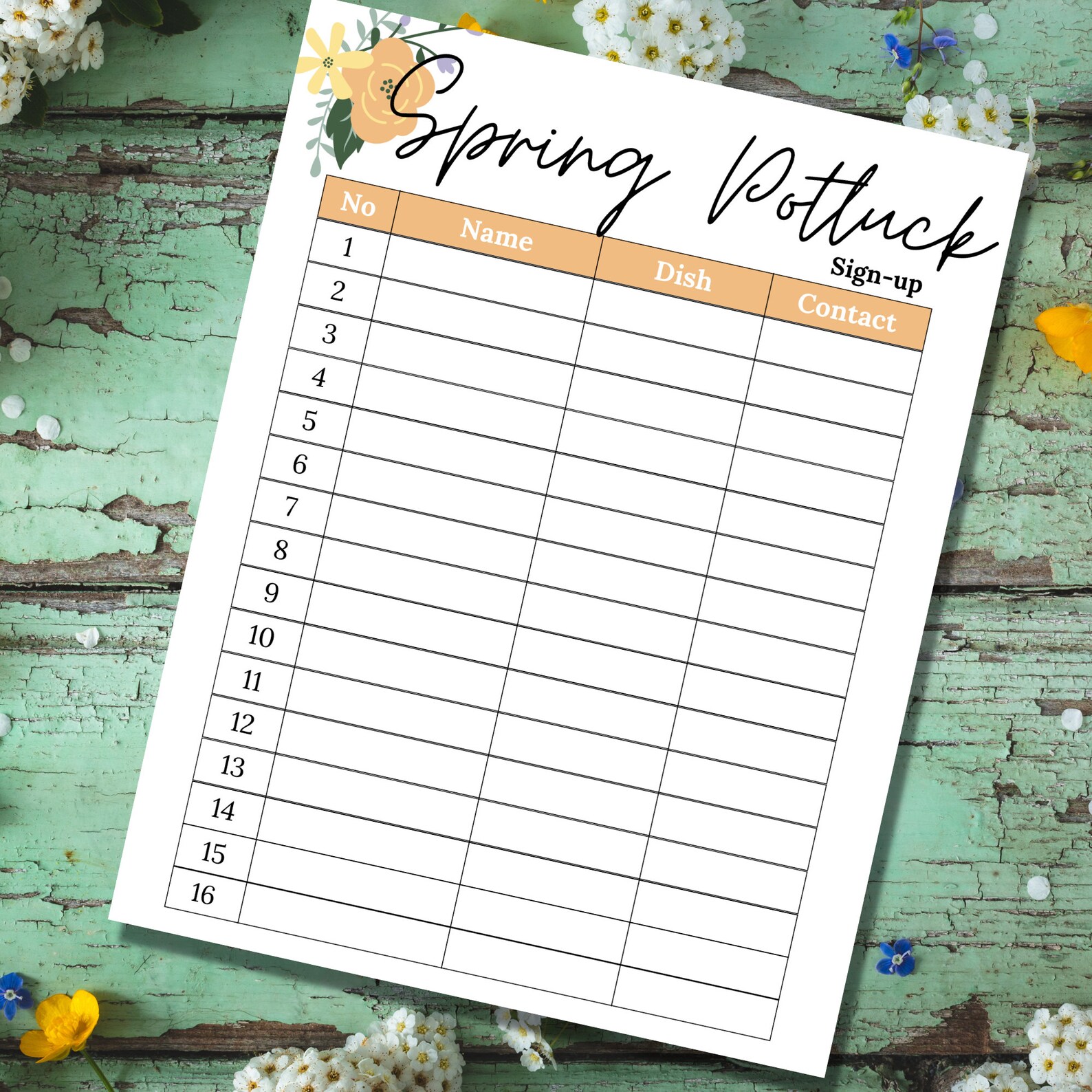 Spring Potluck Sign up Sheet | Spring Potluck Sheet | Spring Potluck ...