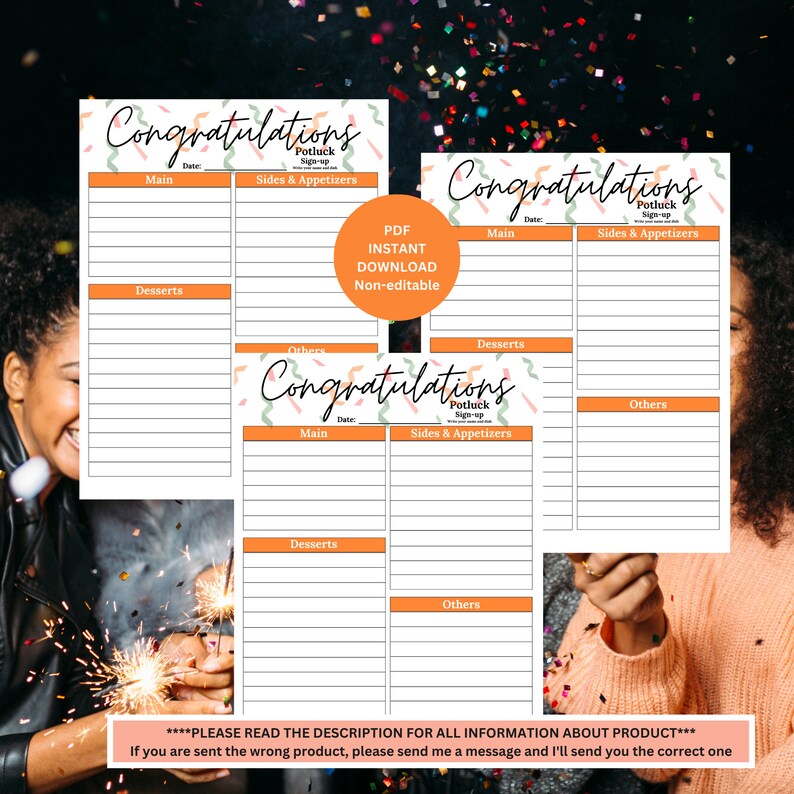 Congratulations Potluck Sign up Sheet Wedding Potluck Sign up Sheet ...