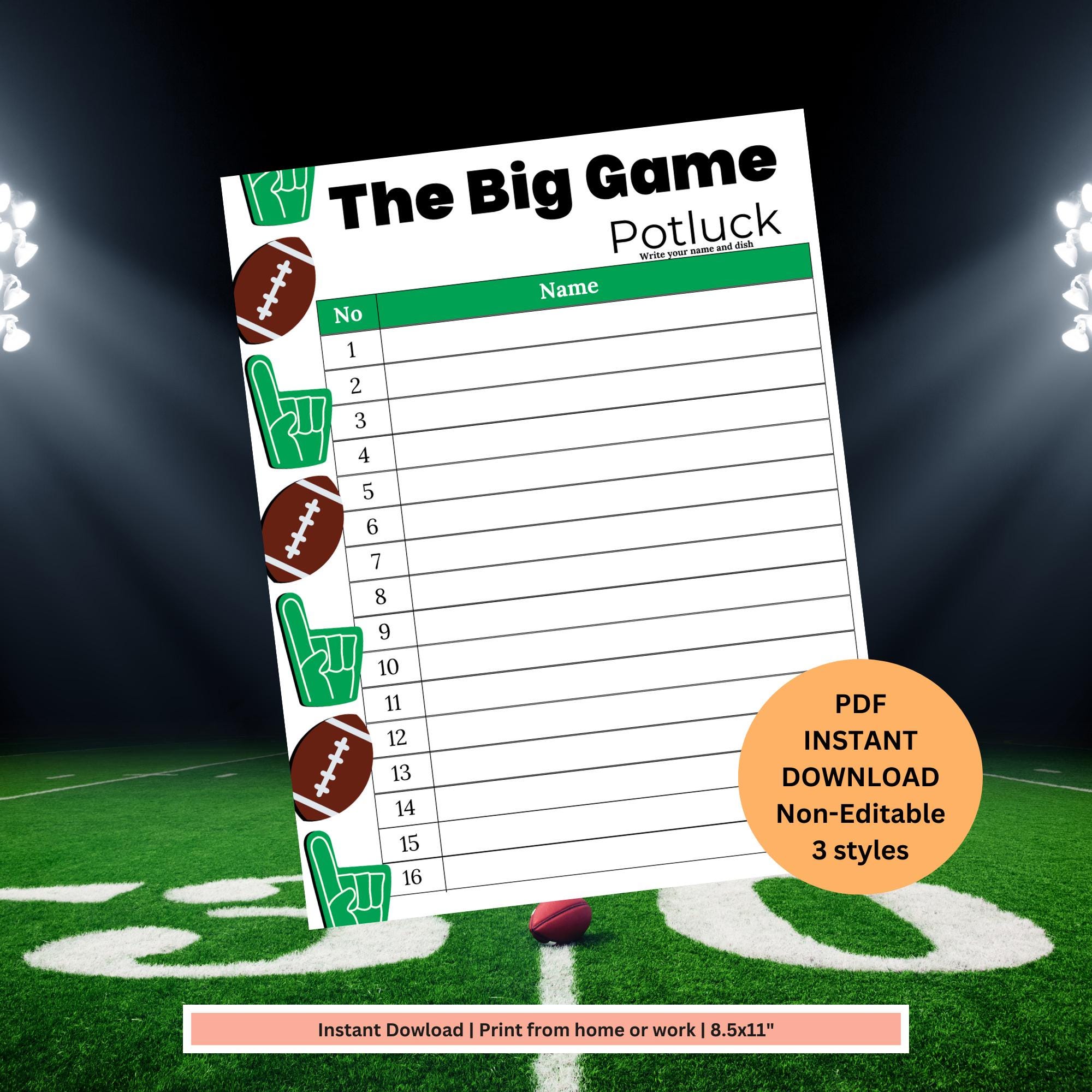 Potluck Sign up Sheet | the Big Game Potluck Sign up Sheet | Football ...