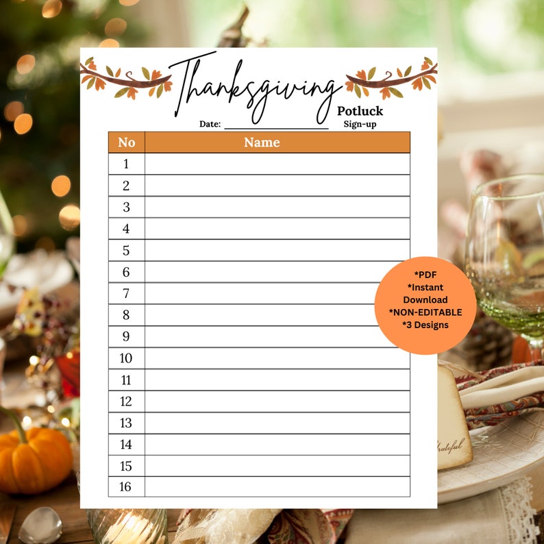 Thanksgiving Potluck Sign up Sheet | Potluck Sign up Sheet ...
