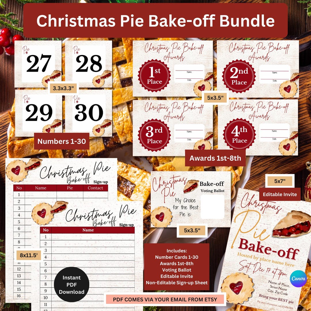 Christmas Pie Bake-off Bundle |voting Ballot Cards| Pie Bake-off Sign ...