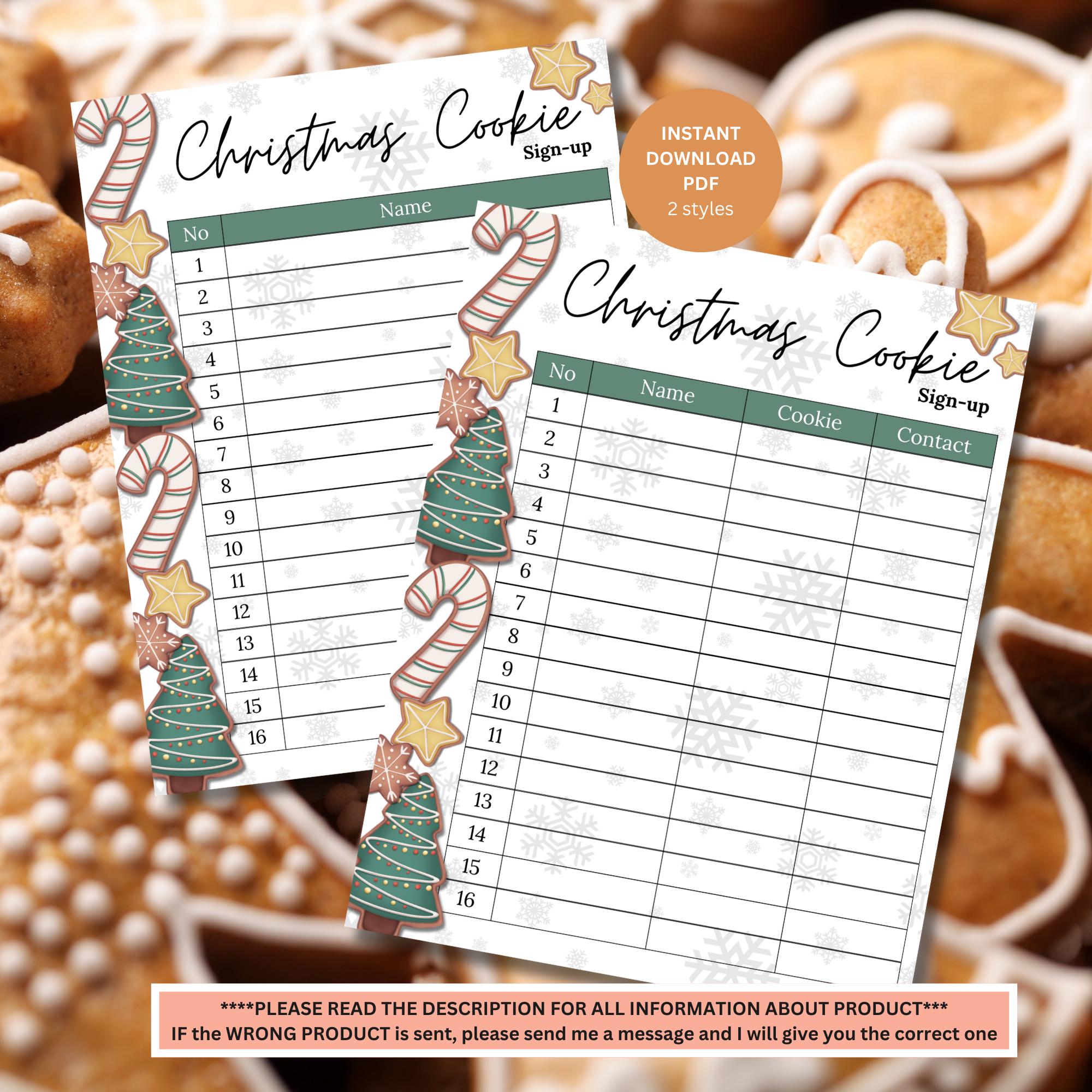 Christmas Cookie Sign up Sheet | Christmas Cookies Exchange | Christmas ...