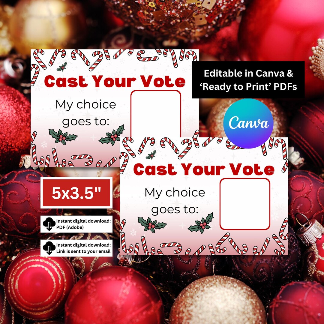 Christmas Cast Your Vote Voting Ballot Cards | Holiday Voting Cards ...