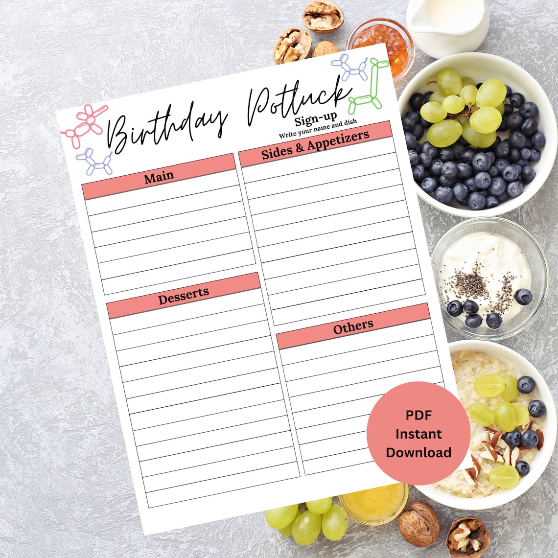 Potluck Sign up Sheet | Birthday Potluck Sign up Sheet | Birthday ...