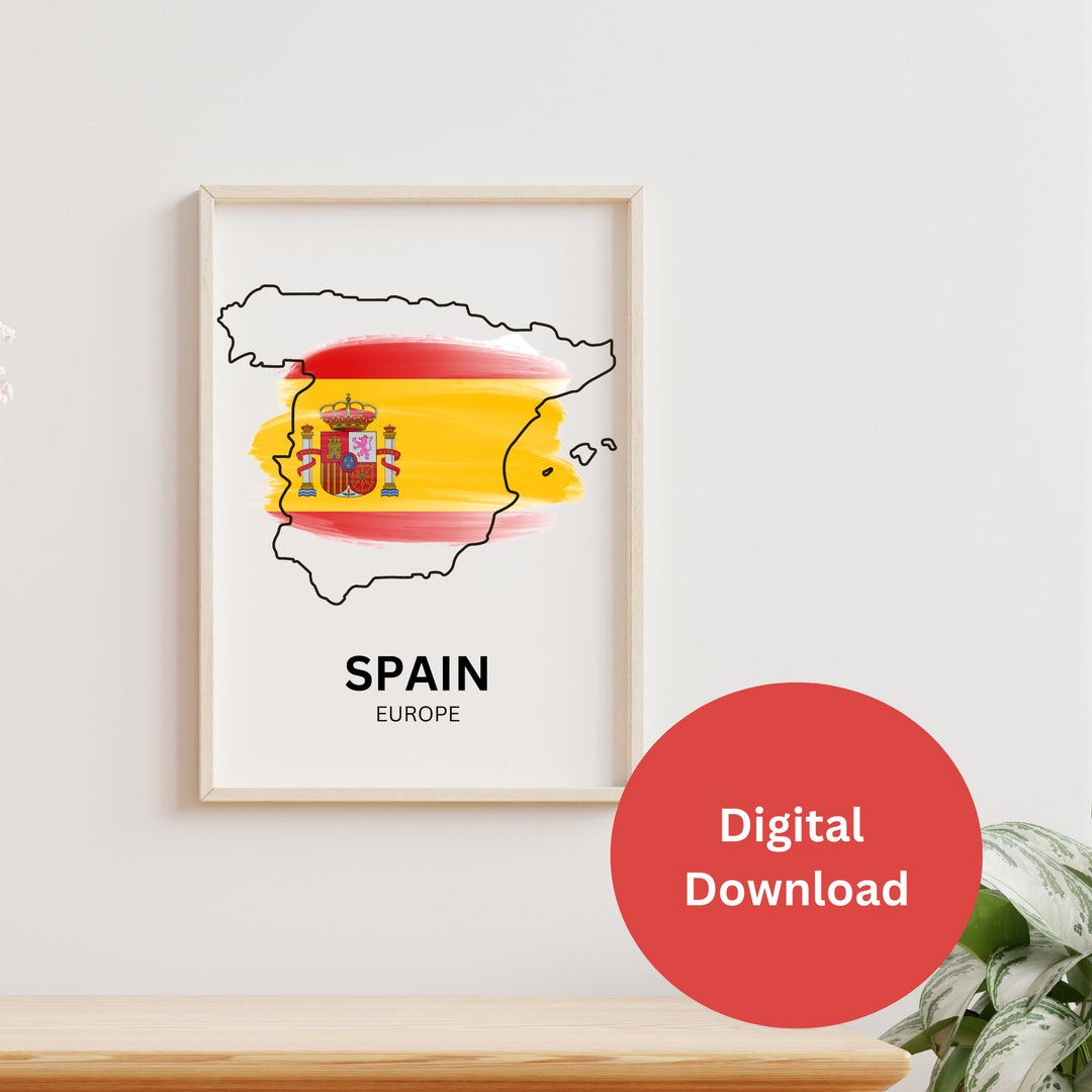 Map of Spain | Spain Map | Map of Spain Digital Print | European Map ...