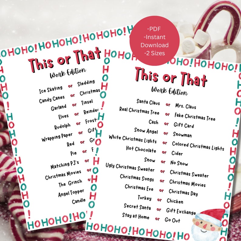 This or That Game Office Edition | This or That Christmas Game ...