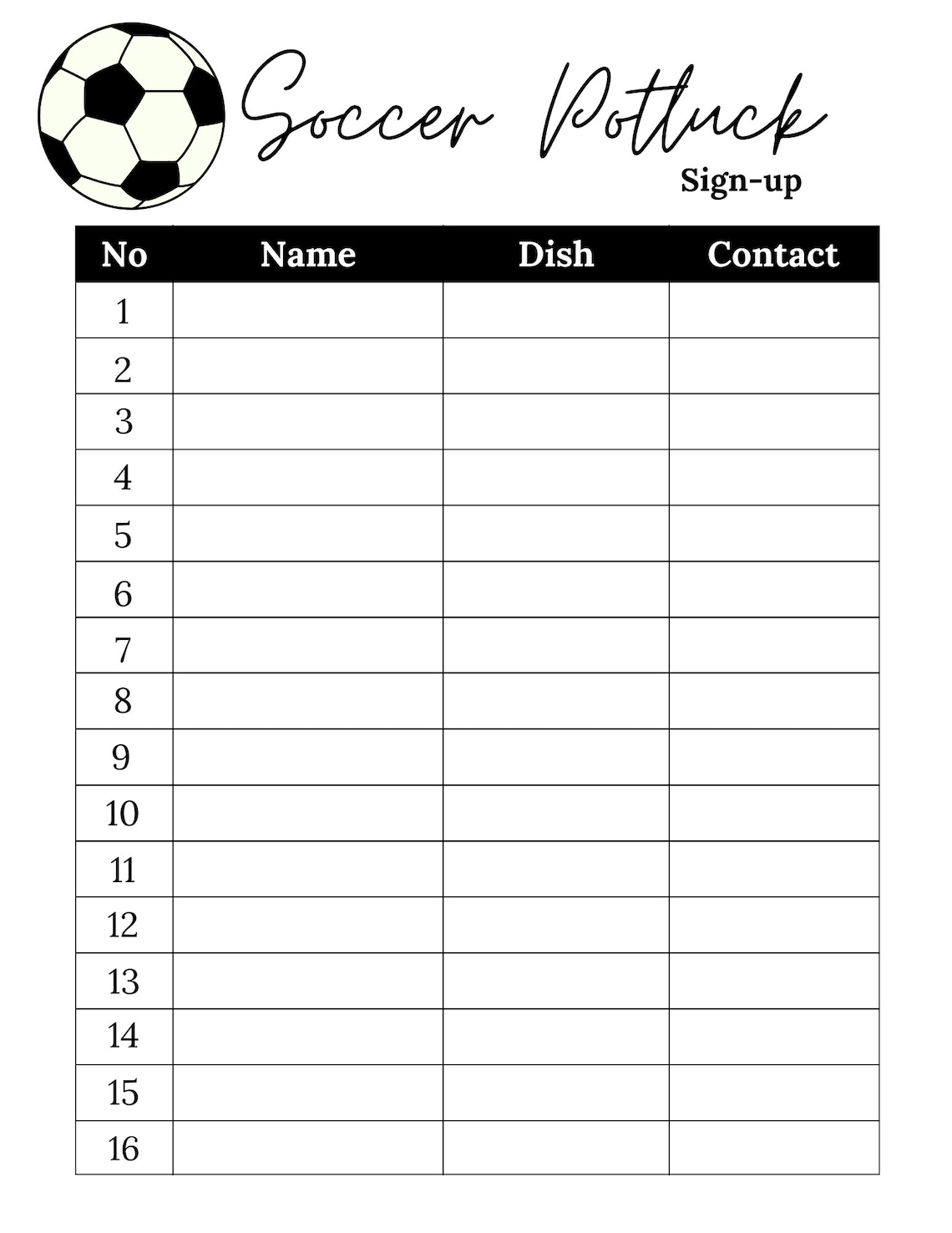 Soccer Potluck Sign up Sheet Soccer Potluck Sheet Sports Potluck ...
