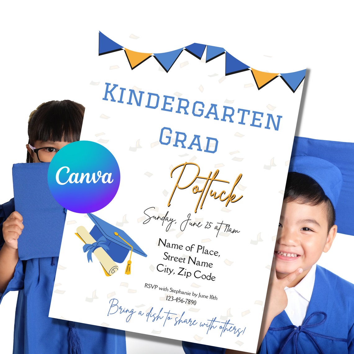 Kindergarten Grad Potluck Invitation Template Kindergarten Grad Party ...