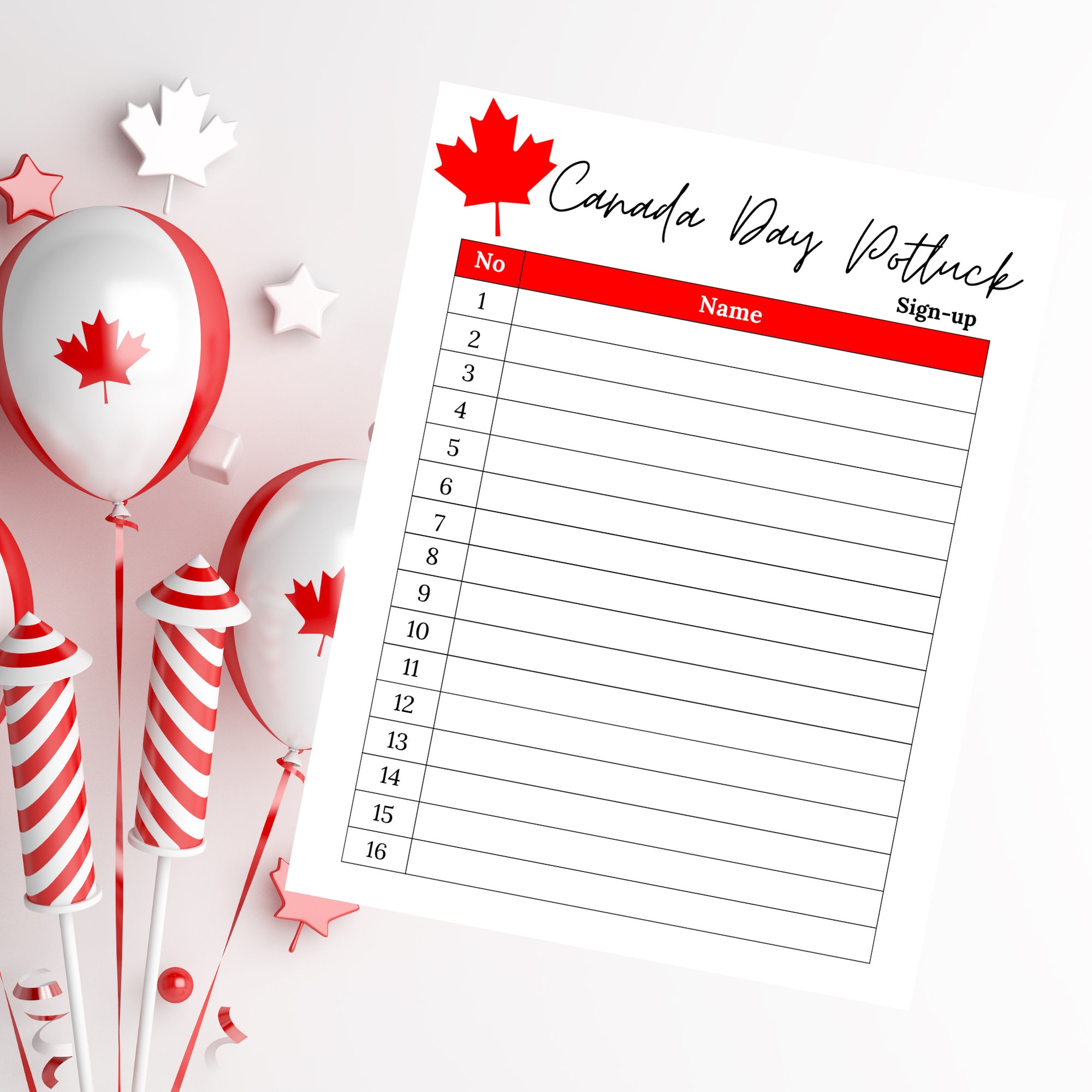 Potluck Sign up Sheet Canada Day Potluck Sign up Sheet - Etsy
