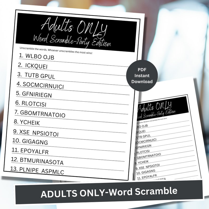 Word Scramble Adult Game | Word Scramble Party Game | Adult Only Games ...