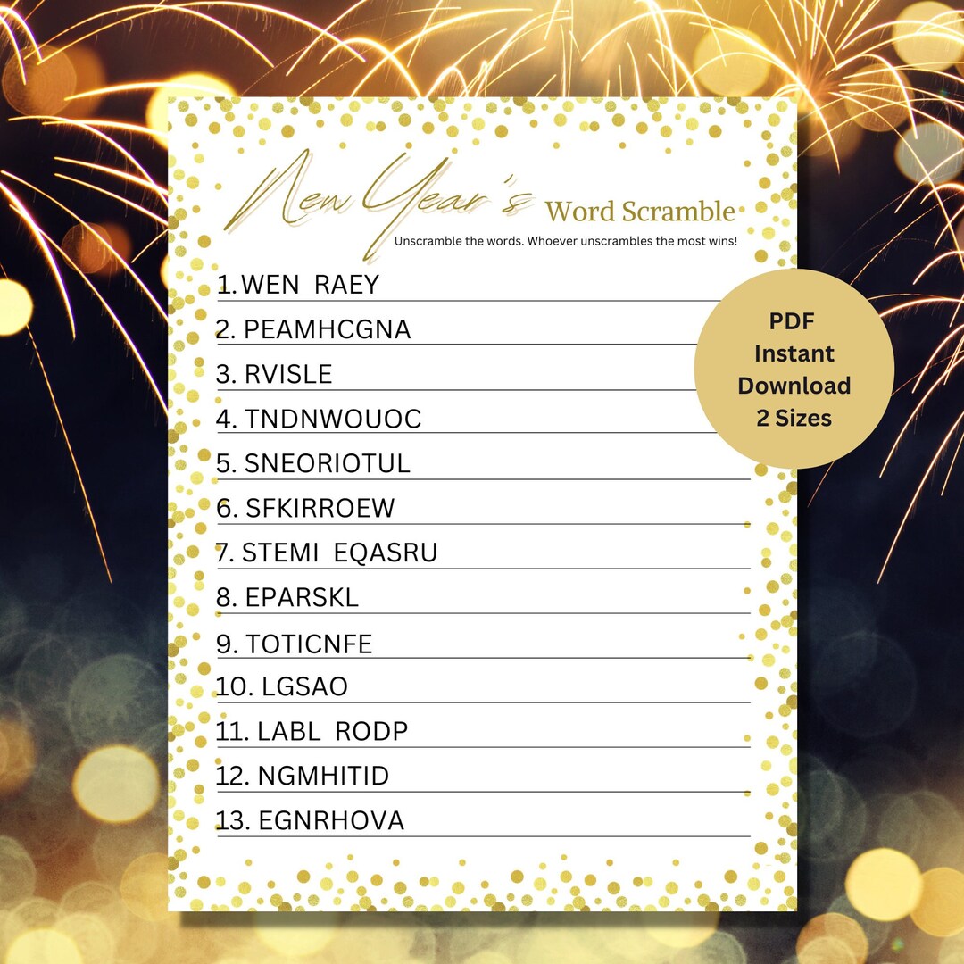 New Year's Word Scramble | New Year's Eve Games | Family New Year's ...