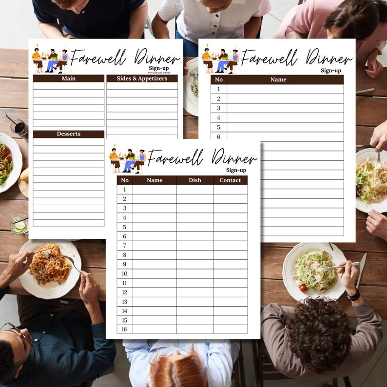 Farewell Dinner Sign up Sheet | Farewell Dinner Sign up Sheet | Potluck ...