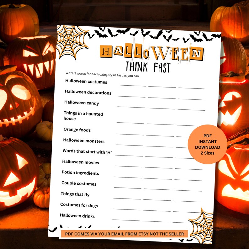 Think Fast Halloween Game | Halloween Printable Games |halloween ...
