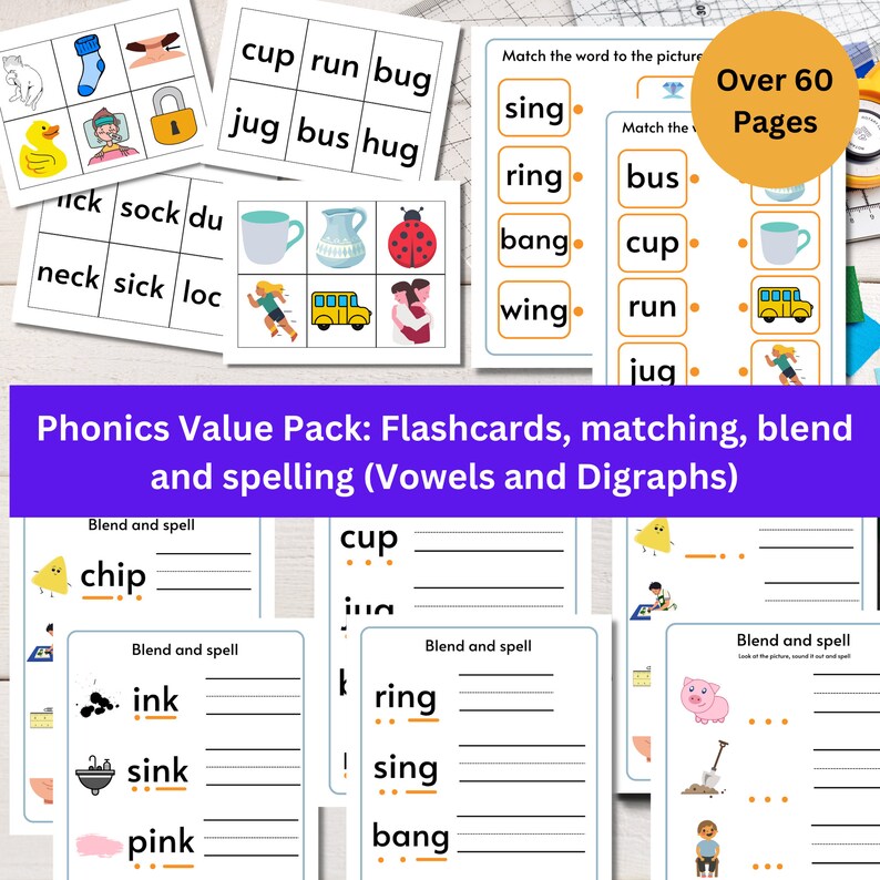 Phonics Worksheets Vowels & Digraph Bundle | CVC Words | Phonics Games ...