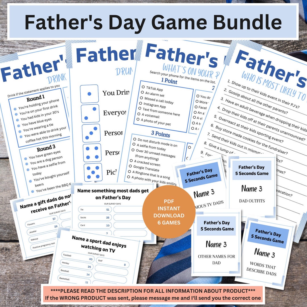 Fun Father's Day Game Bundle | Fathers Day Game Bundle | Fathers Day ...