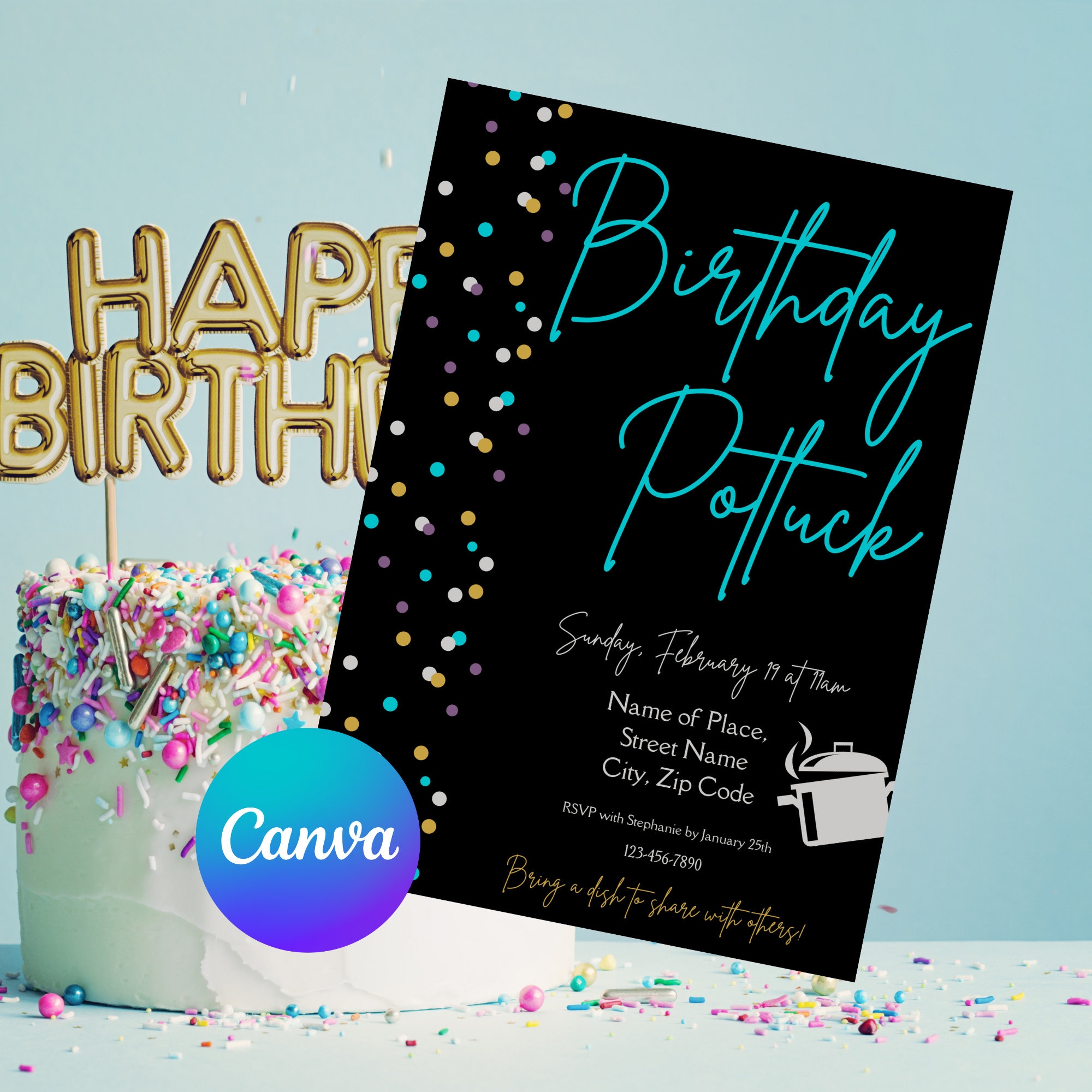 Birthday Potluck Invitation Template | Boy Birthday Party Potluck Invite | Birthday Potluck ...