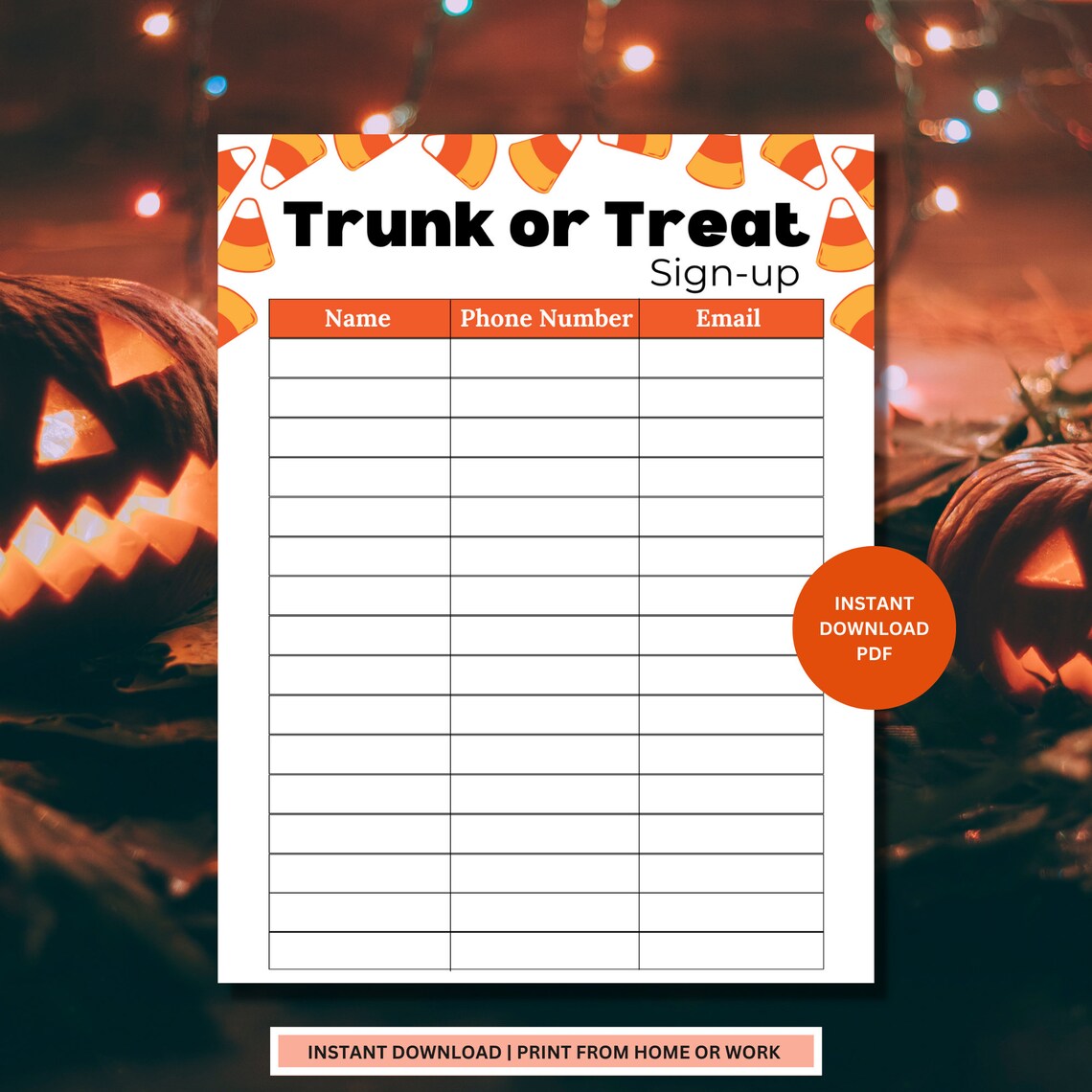 Trunk or Treat Sign up Sheet | Trunk or Treat Party Sheet | Printable ...