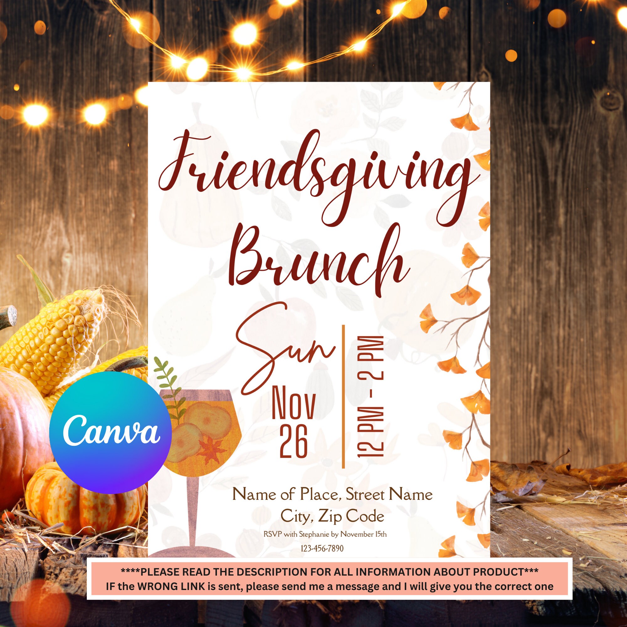 Friendsgiving Brunch Invite Template | Editable Brunch Invitation ...