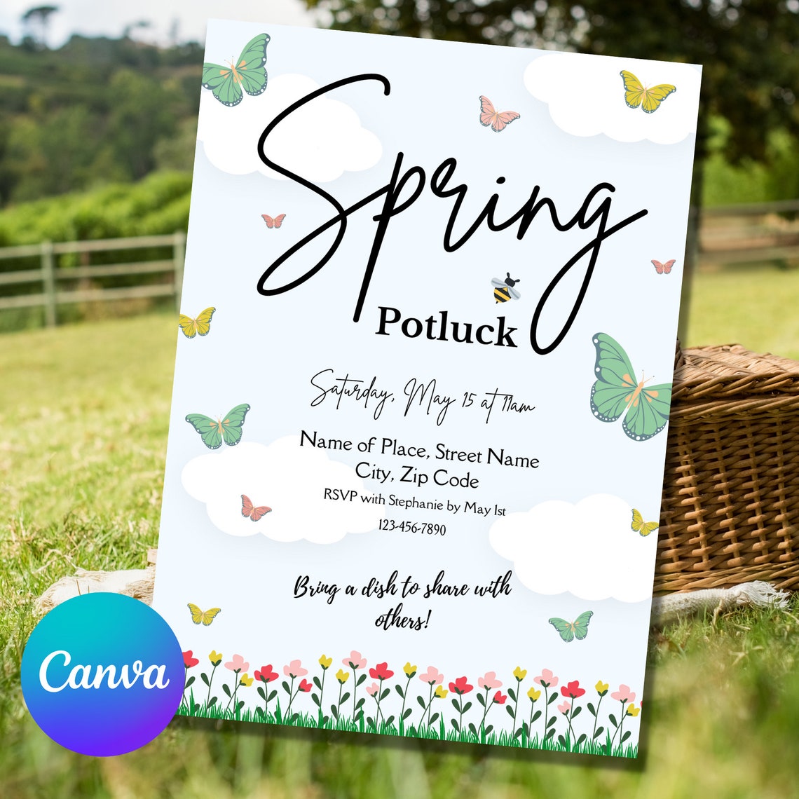 Spring Potluck Invite Template | Editable Potluck Invitation | Potluck ...