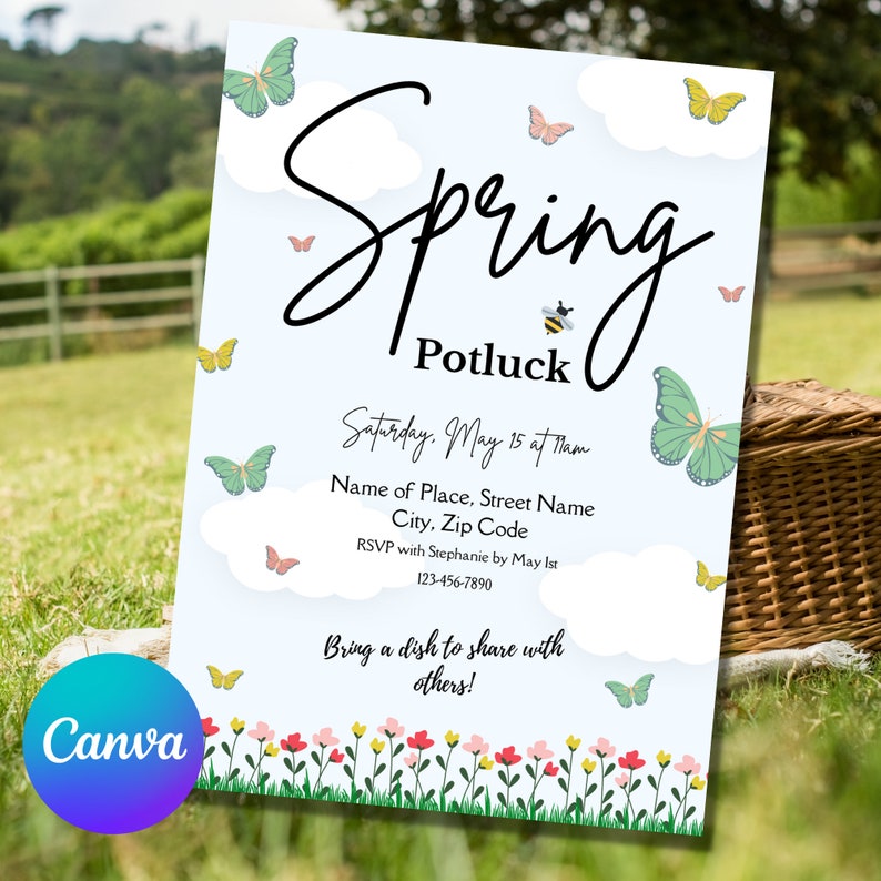 Spring Potluck Invite Template | Editable Potluck Invitation | Potluck ...
