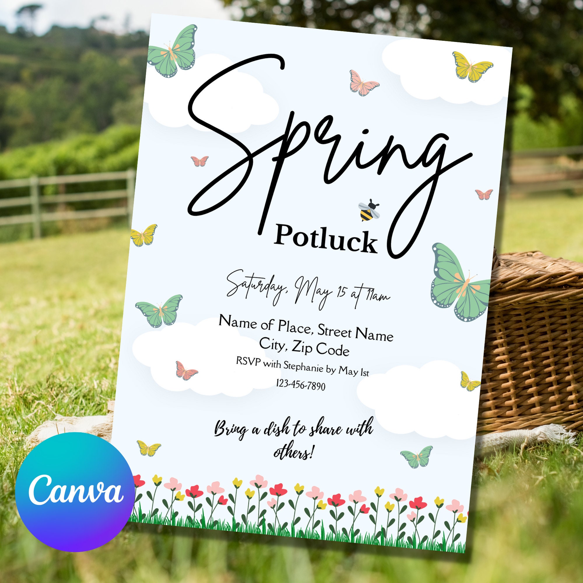 Spring Potluck Invite Template | Editable Potluck Invitation | Potluck ...