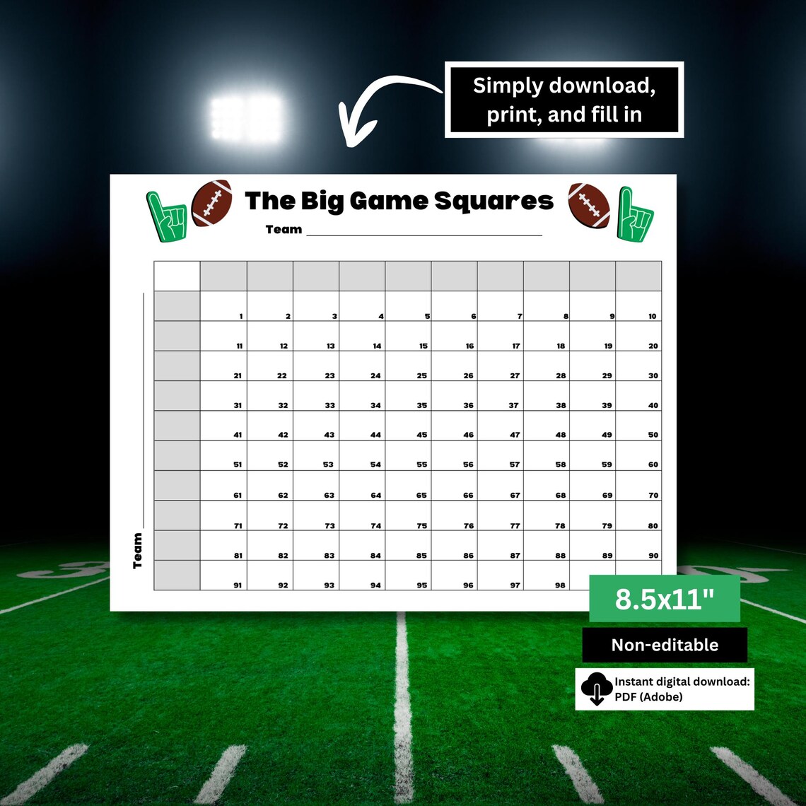 The Big Game Day Squares | the Big Game Pool | Football Squares ...