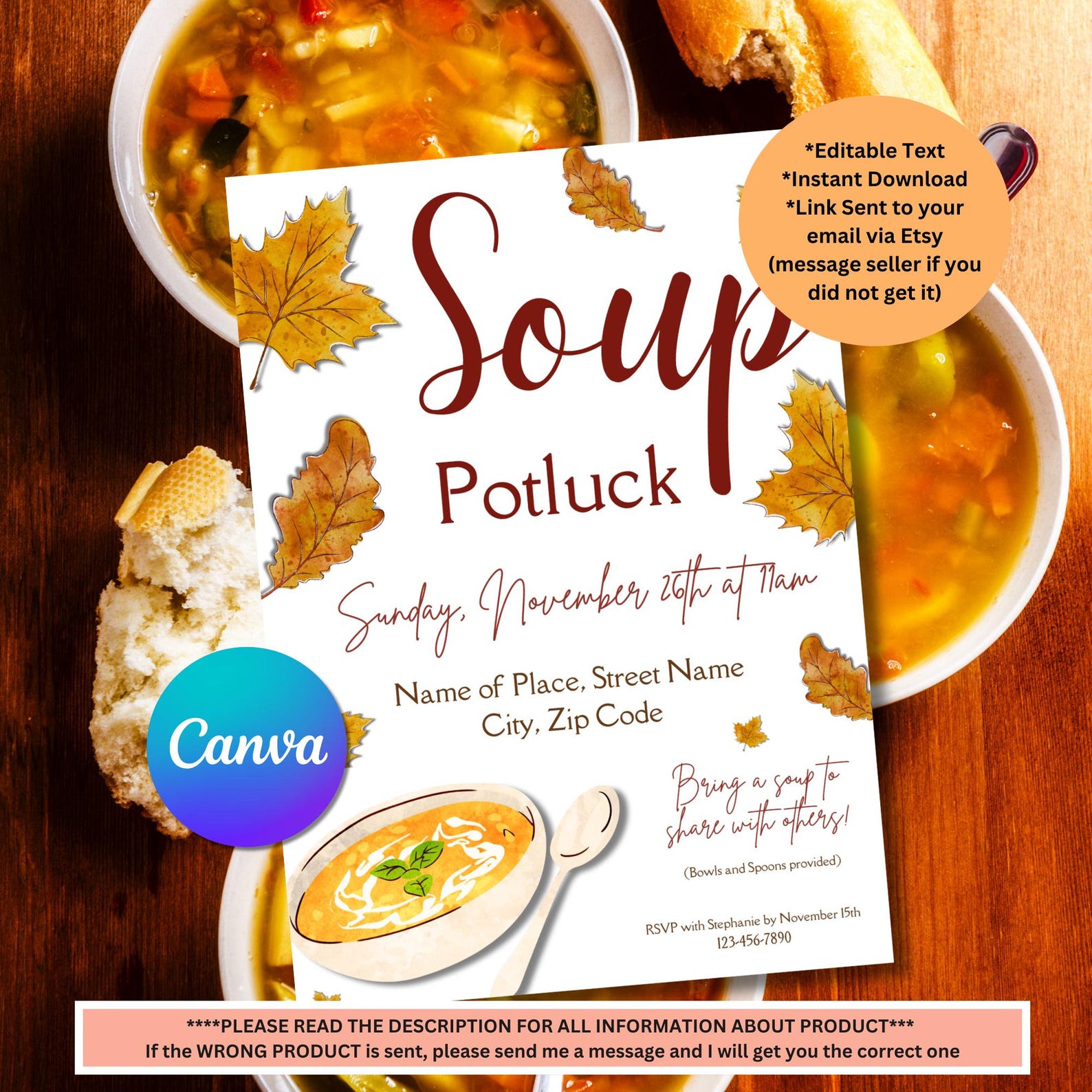 Soup Potluck Party Invite Template | Editable Soup Potluck | Fall Soup ...