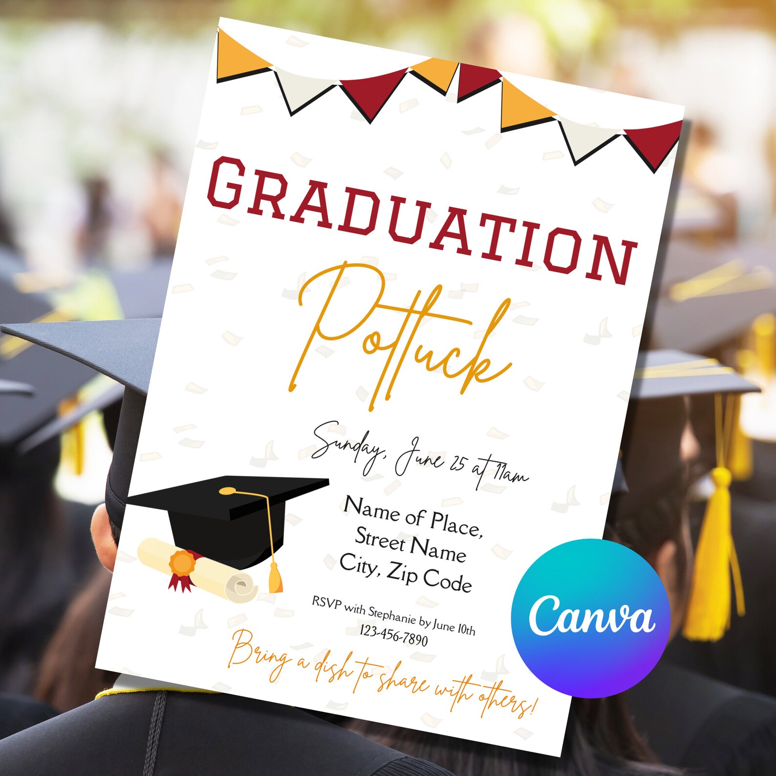 Graduation Potluck Invitation Template | Graduation Party Potluck ...