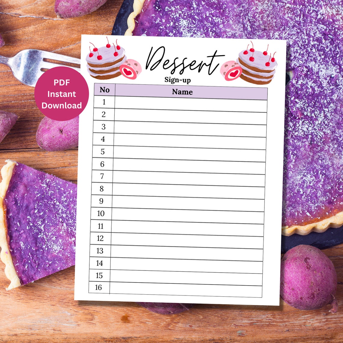 Dessert Sign up Sheet | Dessert Sheet | Printable Dessert Sign up Sheet ...