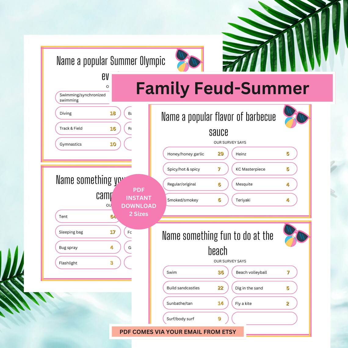 Family Feud Summer Game Summer Printable Games Summer Activities Adult ...
