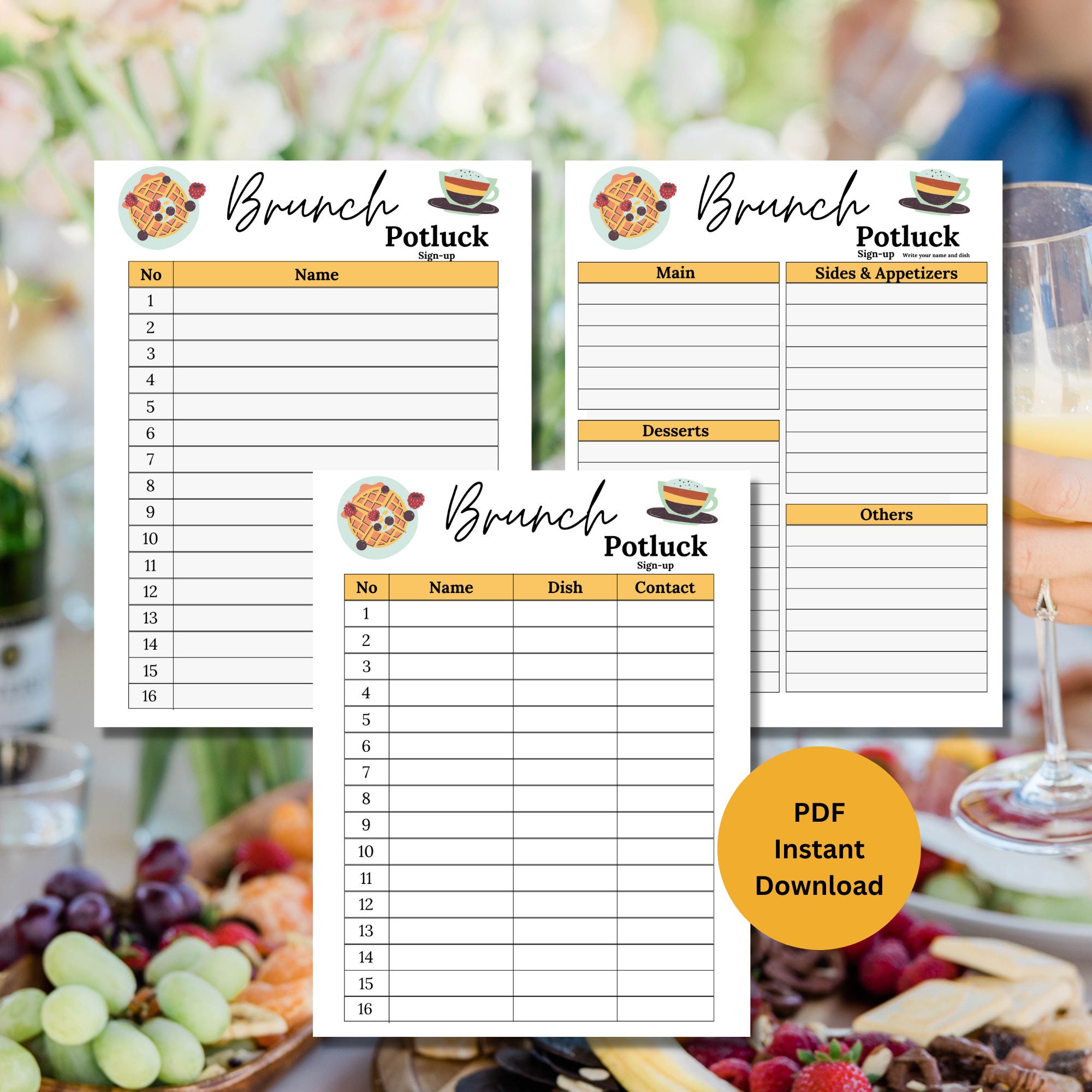 Potluck Sign up Sheet | Brunch Potluck Sign up Sheet | Brunch Potluck ...