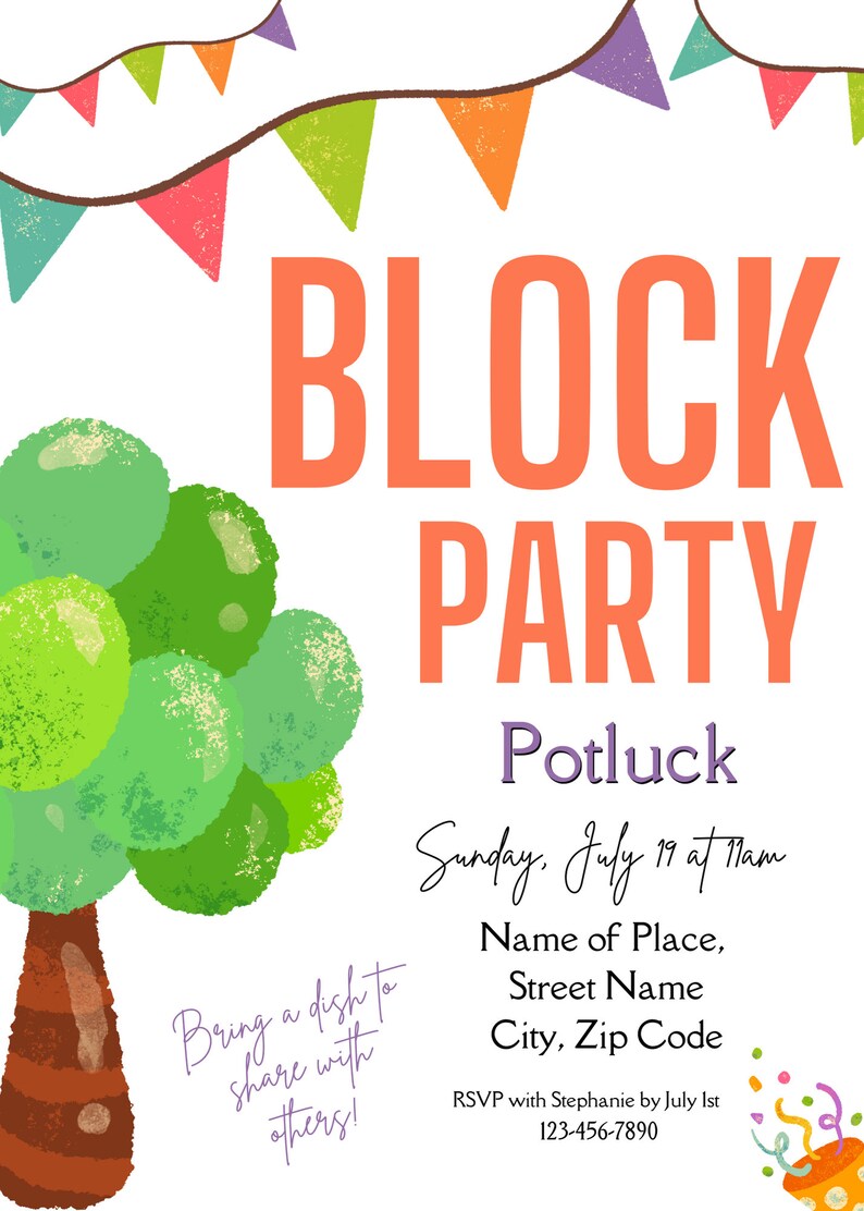 Block Party Potluck Invitation Template | Neighborhood Party Potluck ...