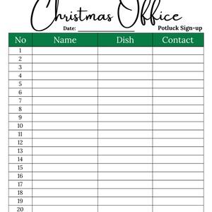 Potluck Sign up Sheet | Christmas Work Potluck Sign up Sheet ...